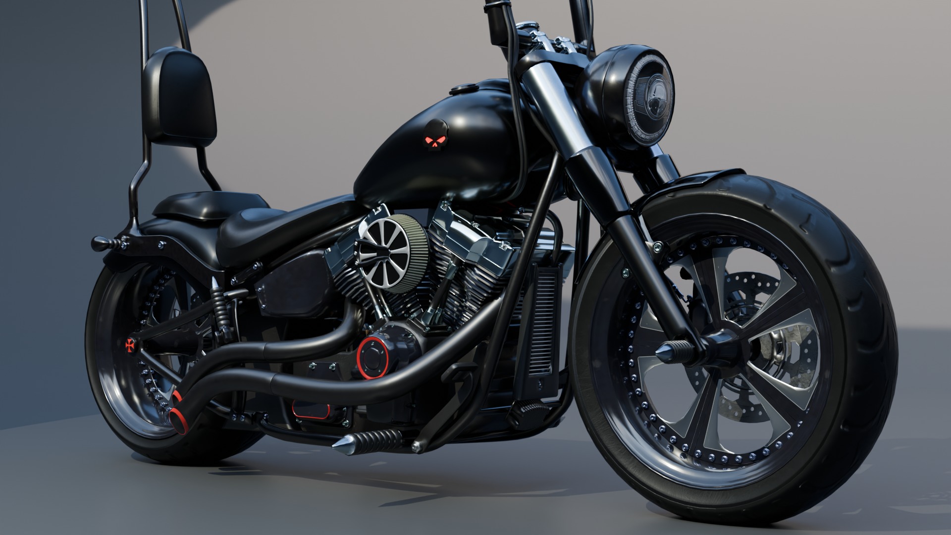 Custom Bike Red Eyes Skull Motorcycle 3D model | CGTrader