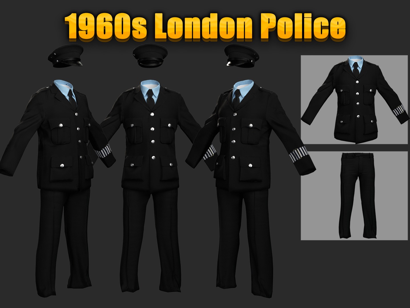 3D model 1960s London Police Uniform Flat Cap Jacket Trousers VR / AR ...