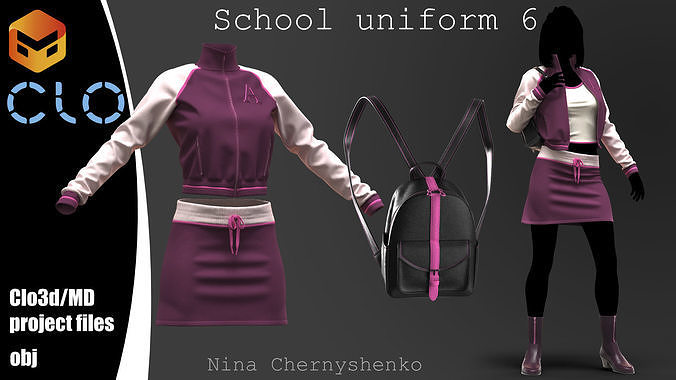 School uniform 6 - Marvelous Designer project and OBJ 3D model | CGTrader