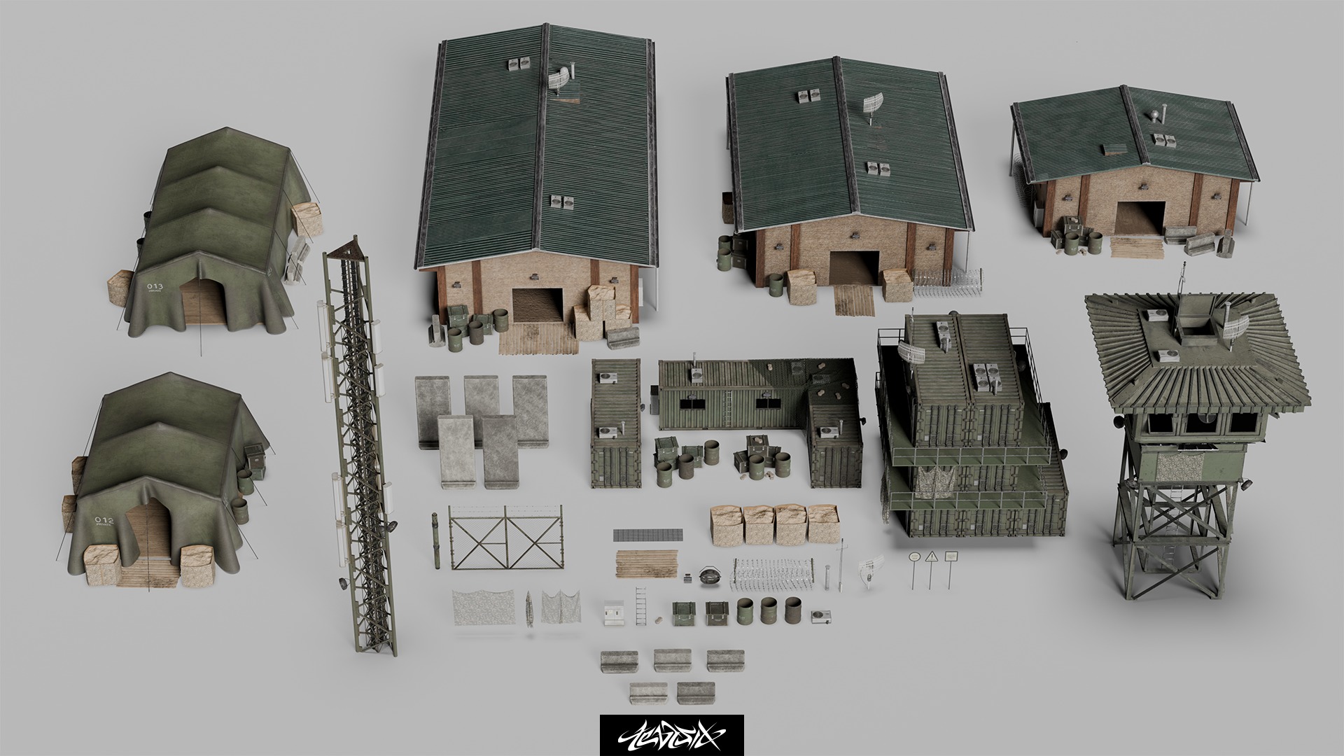 Military Base Kitbash set with over 50 Buildings and Assets 3D model ...