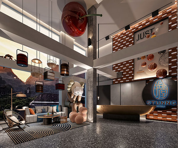 3D model cyberpunk style hotel lobby VR / AR / low-poly | CGTrader