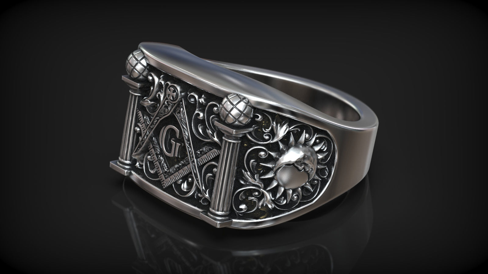 Masonic Temple Freemasonry Astrology Moon and Sun Signet 3D model 3D ...