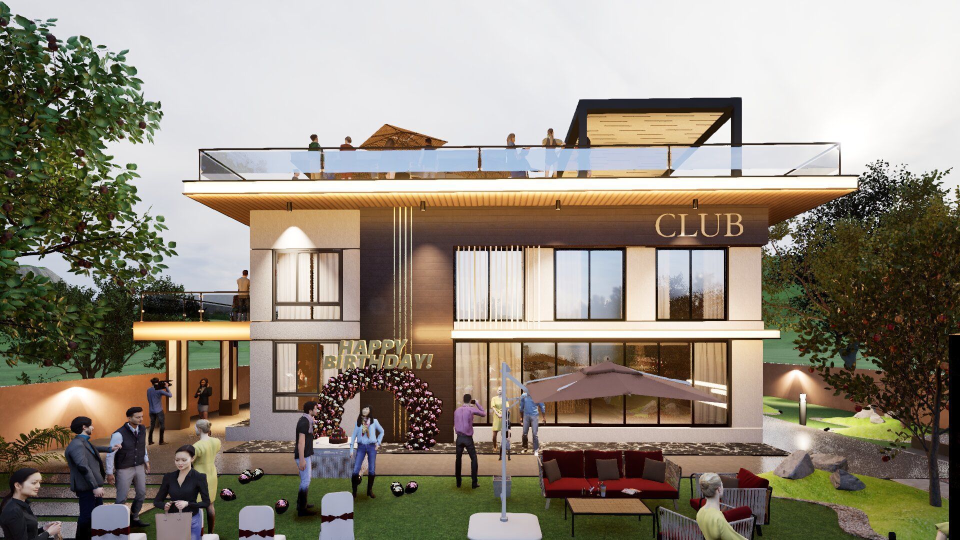 3D model Modern Rooftop and Lawn Party House VR / AR / low-poly | CGTrader