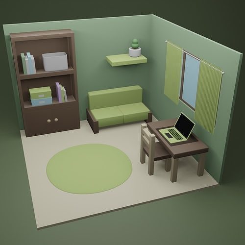 Cozy salon Low Poly free 3D model | CGTrader