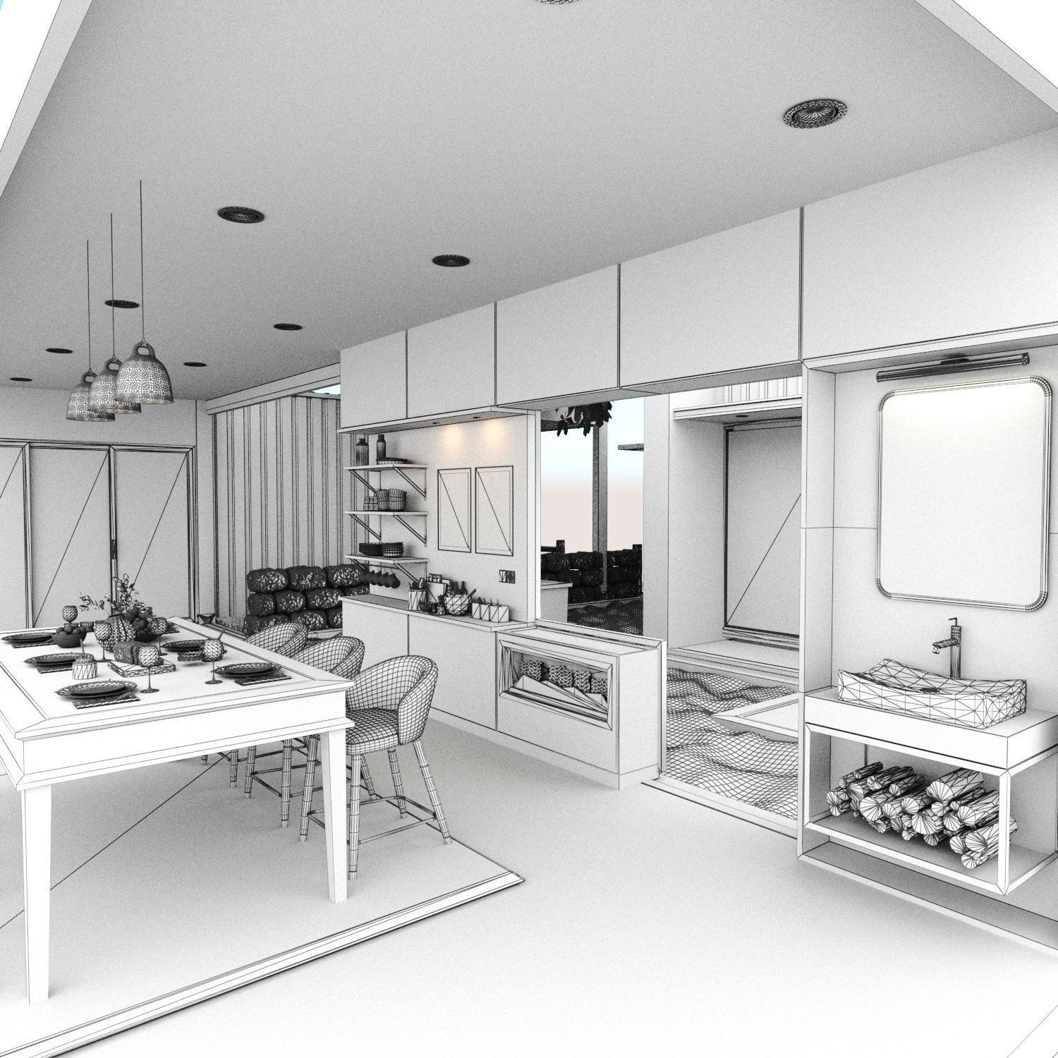 HOME DESIGN SHIPPING CONTAINER INTERIOR AND EXTERIOR free 3D model | CGTrader