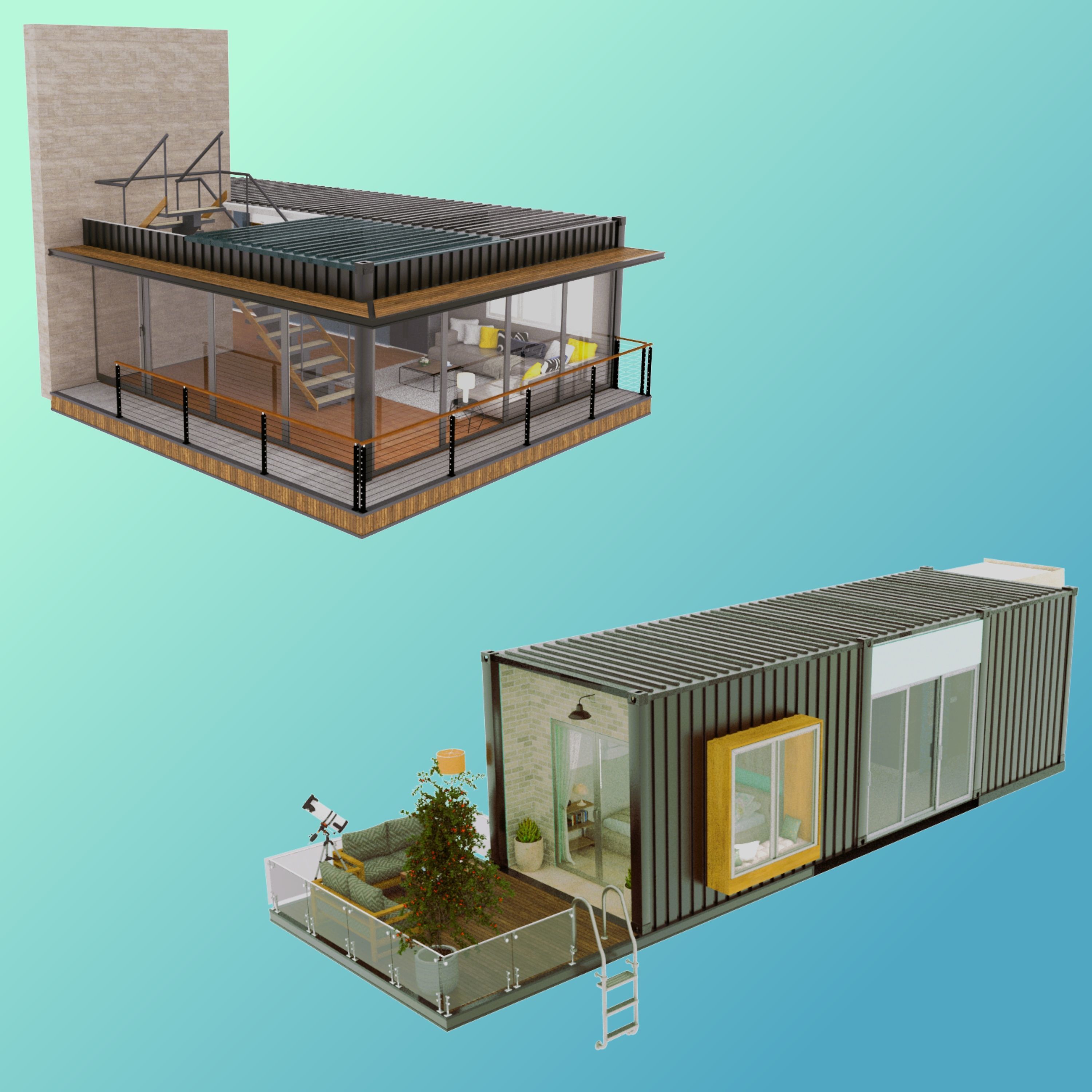 HOME DESIGN SHIPPING CONTAINER INTERIOR AND EXTERIOR free 3D model | CGTrader