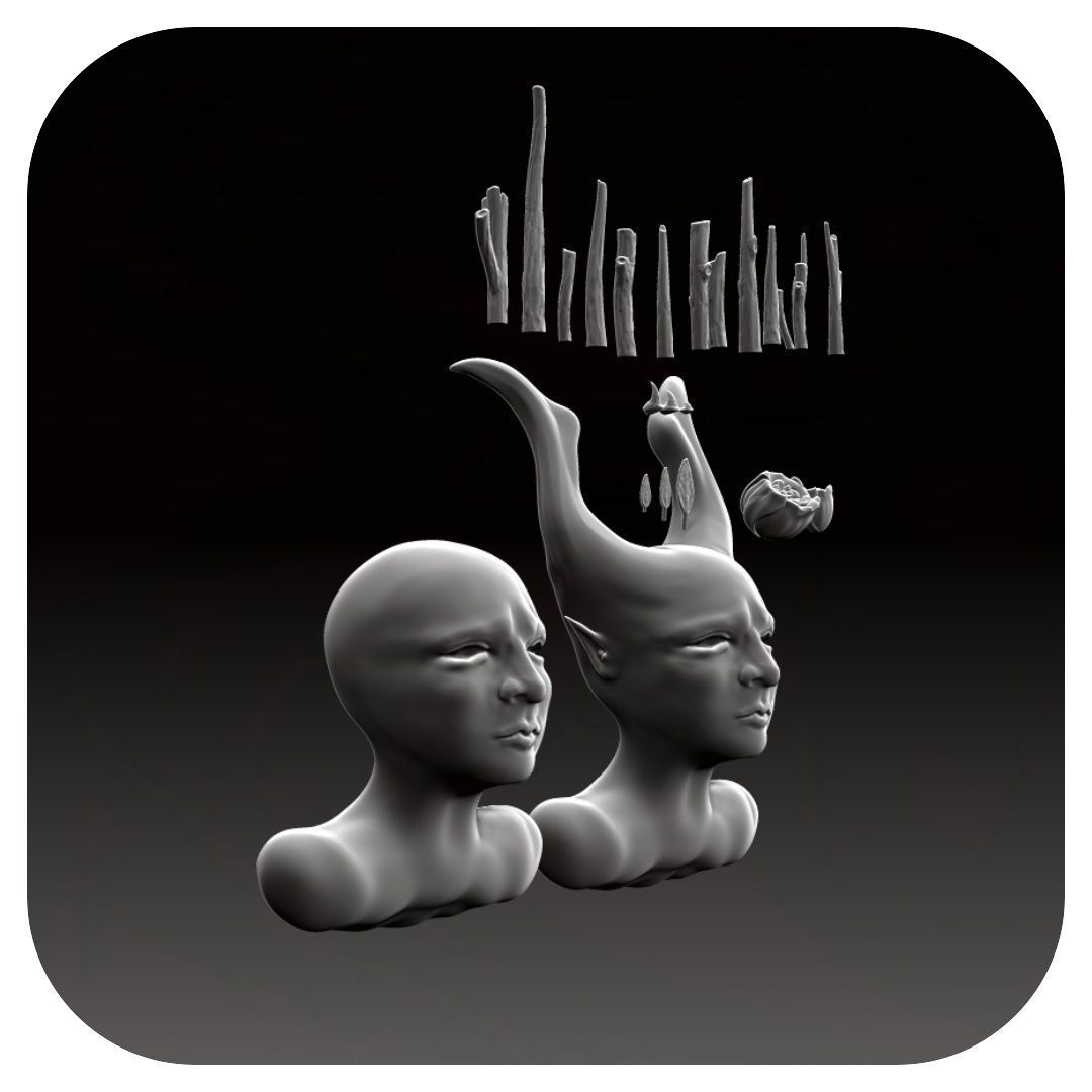 Free 3D Sculpting Kitbash Pack - Nature spirit female head free 3D ...