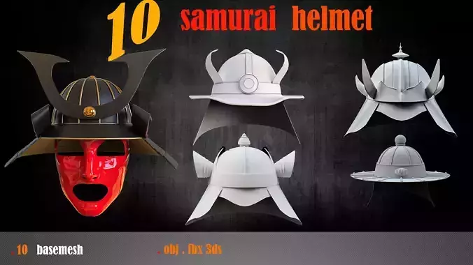 3D model 10 samurai helmet base mesh VR / AR / low-poly | CGTrader