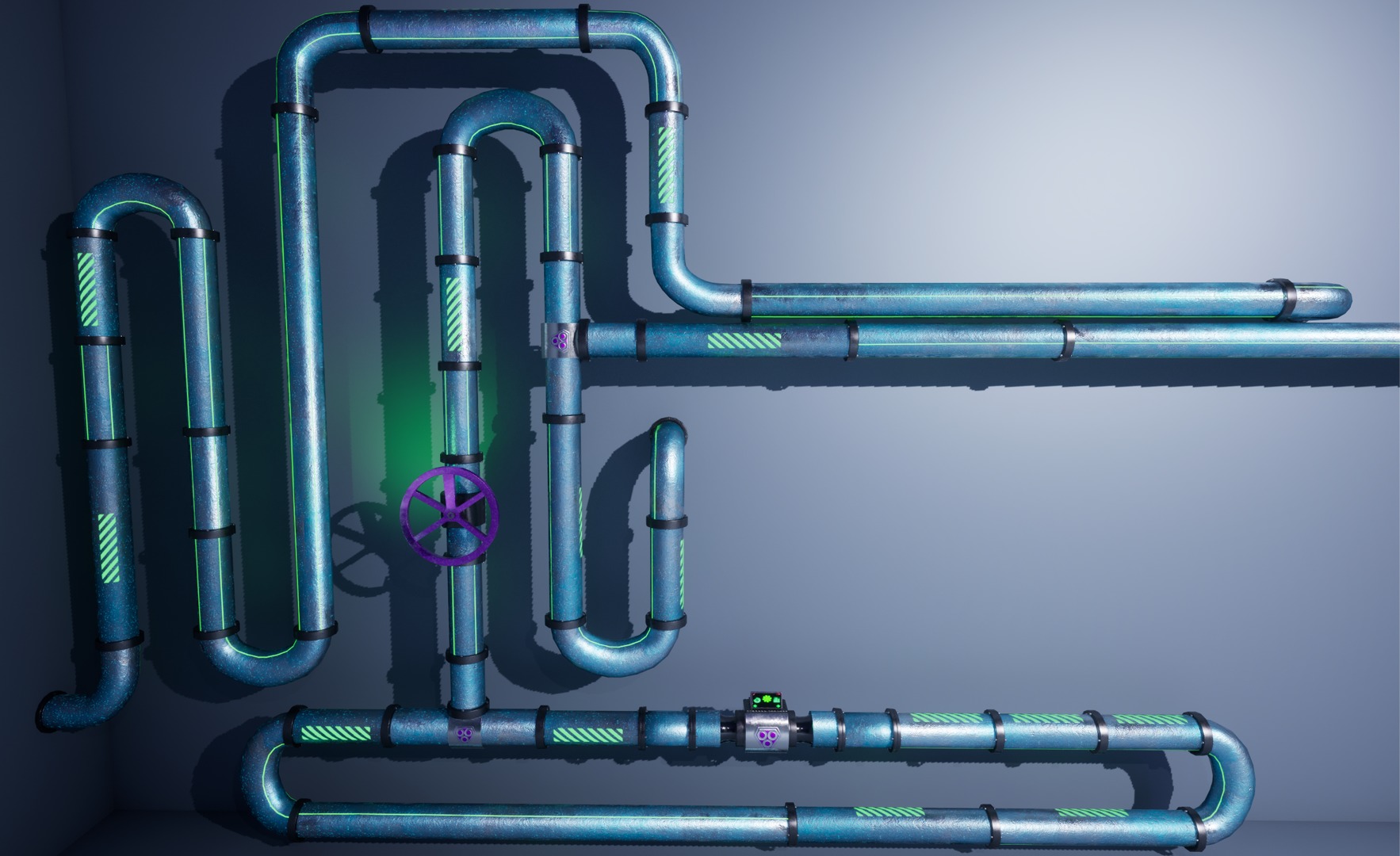 3D model Sci-Fi Pipe Modular with Green Smoke for Unreal Engine VR / AR ...
