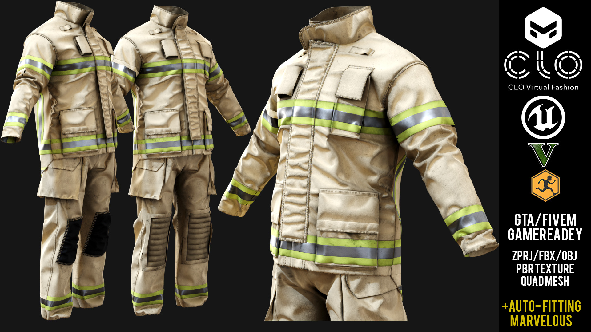 3D model LAFD Firefighter Uniform Jacket Shirt GTA V FiveM Ready VR ...