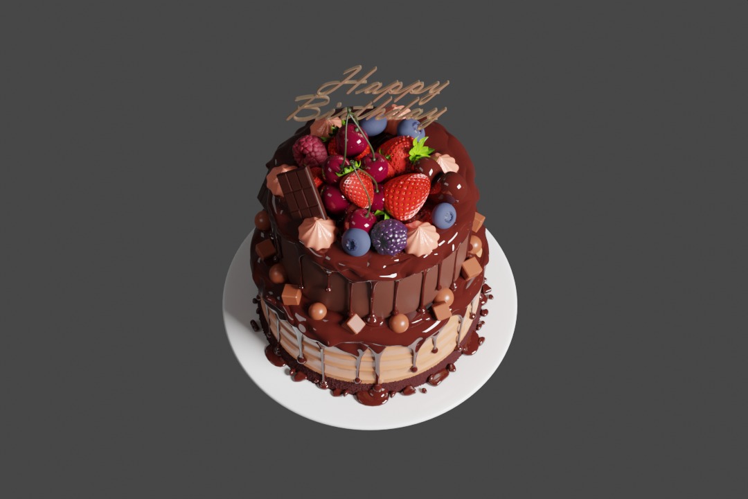 Happy birthday chocolate cake 3D model | CGTrader