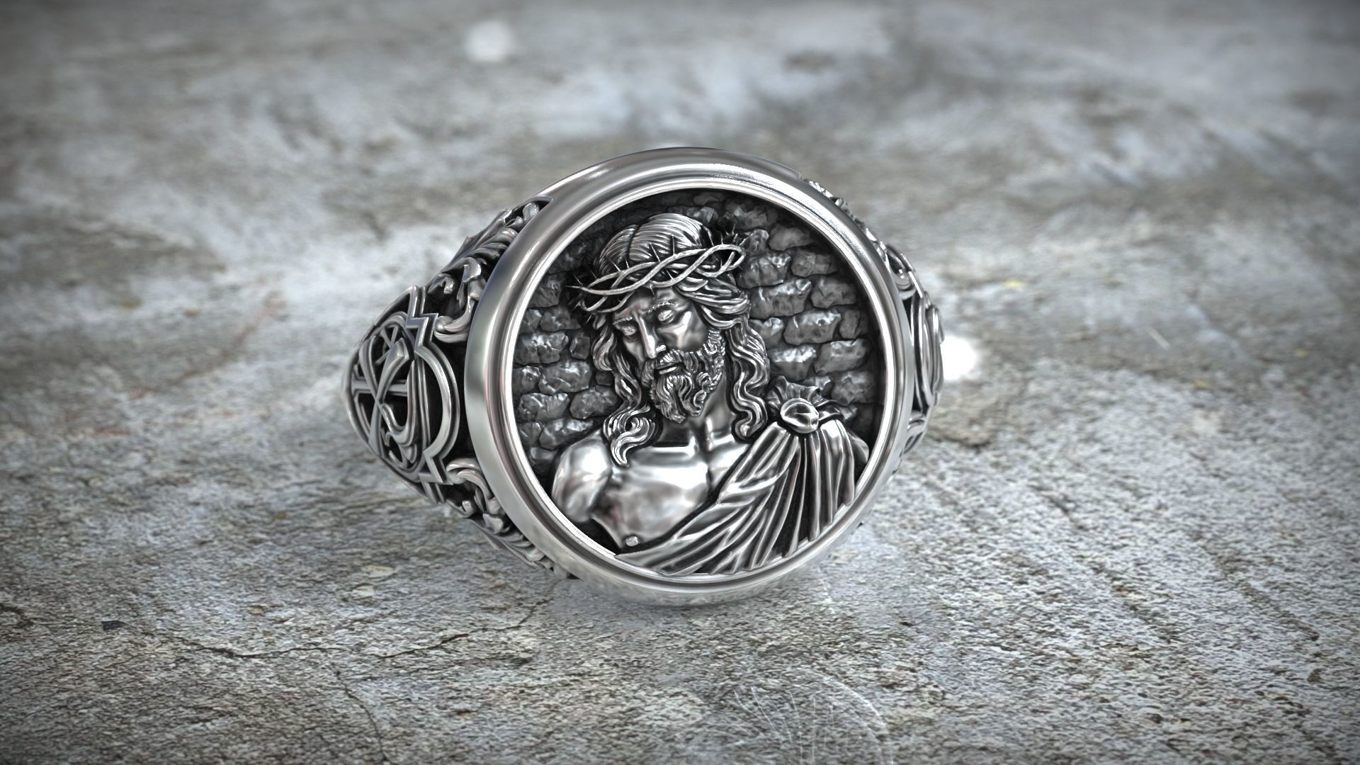 Jesus Christ Crown Thorn Christogram Symbol Signet 3D model 3D ...