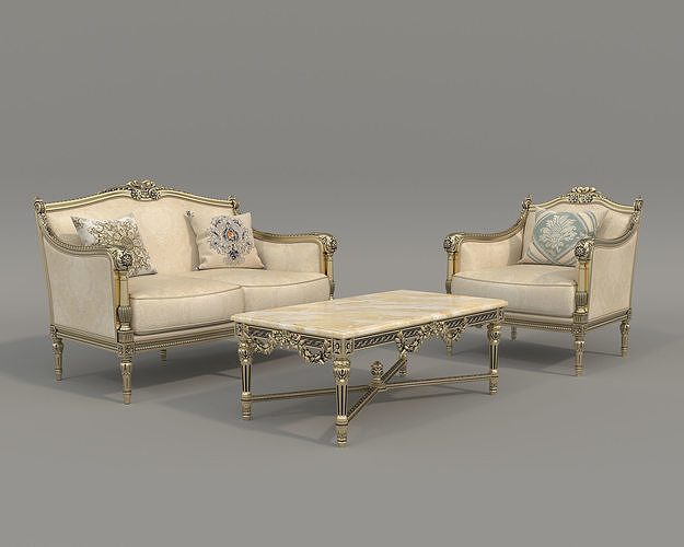 Classic European Style Sofa and Armchair Set 7 3D model | CGTrader