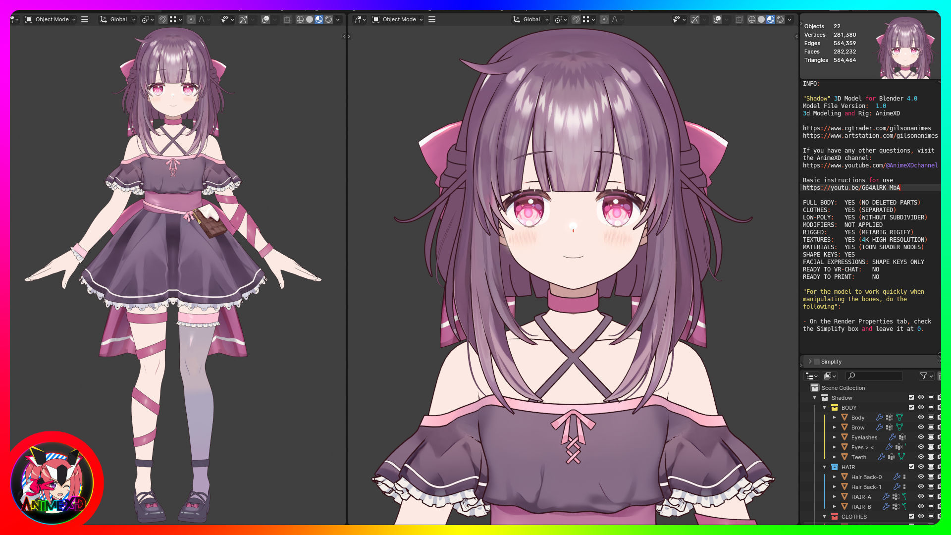 VTube Shadow - 3D Model Blender 3D model rigged | CGTrader