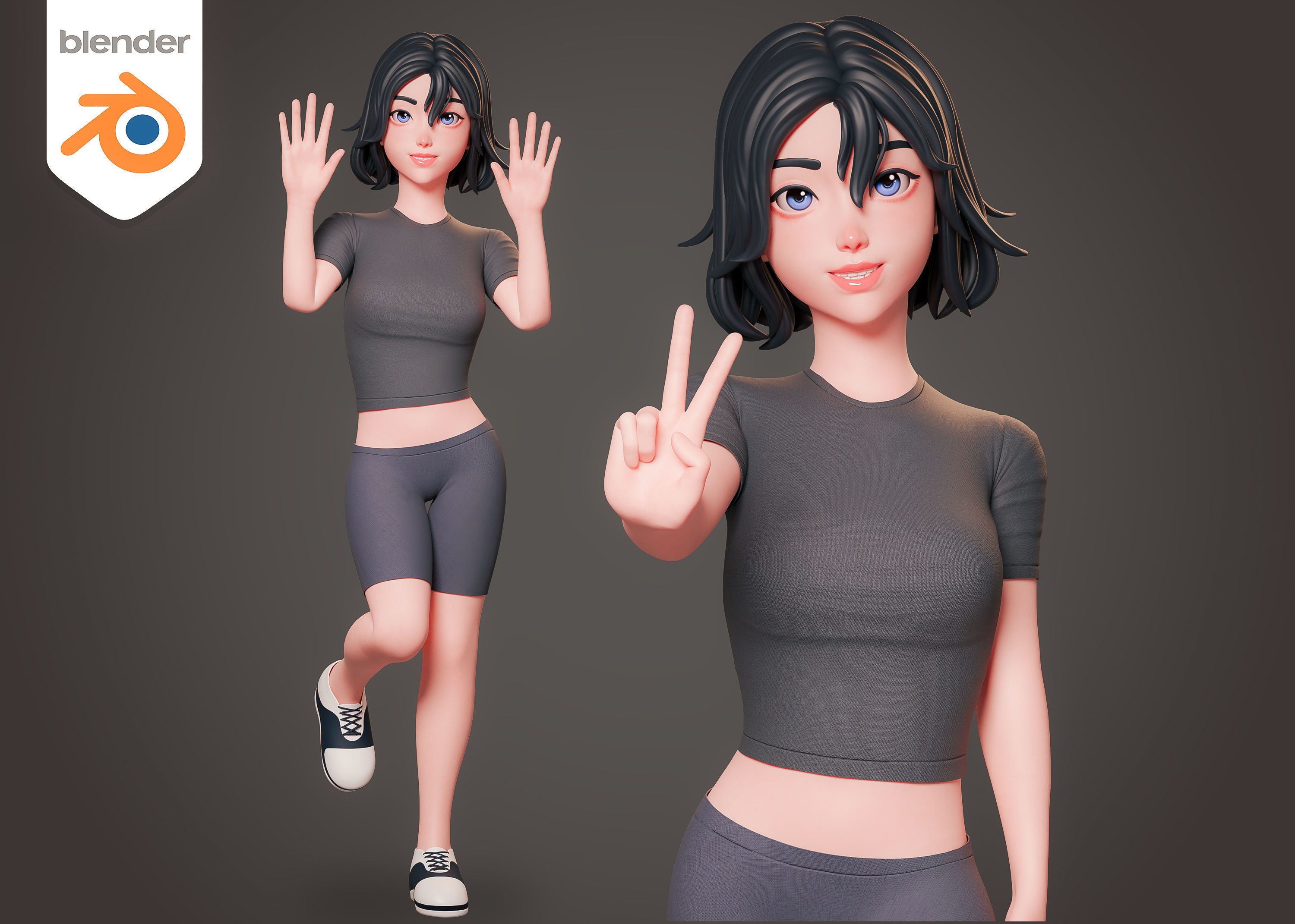 Sport girl cartoon character - Rigged 3D model rigged | CGTrader