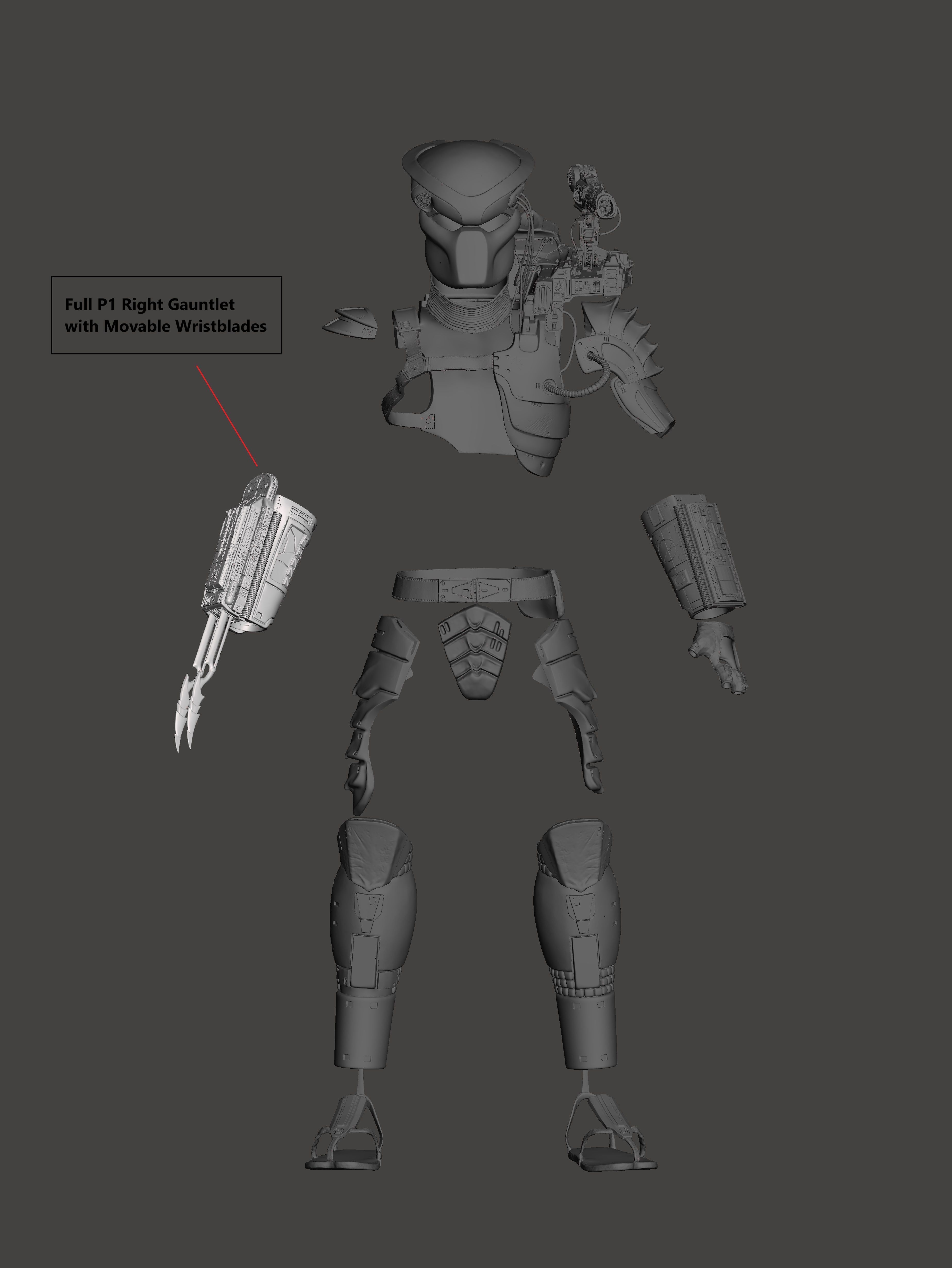 Predator 1987 Full Right Gauntlet with Wristblades 3D model | CGTrader