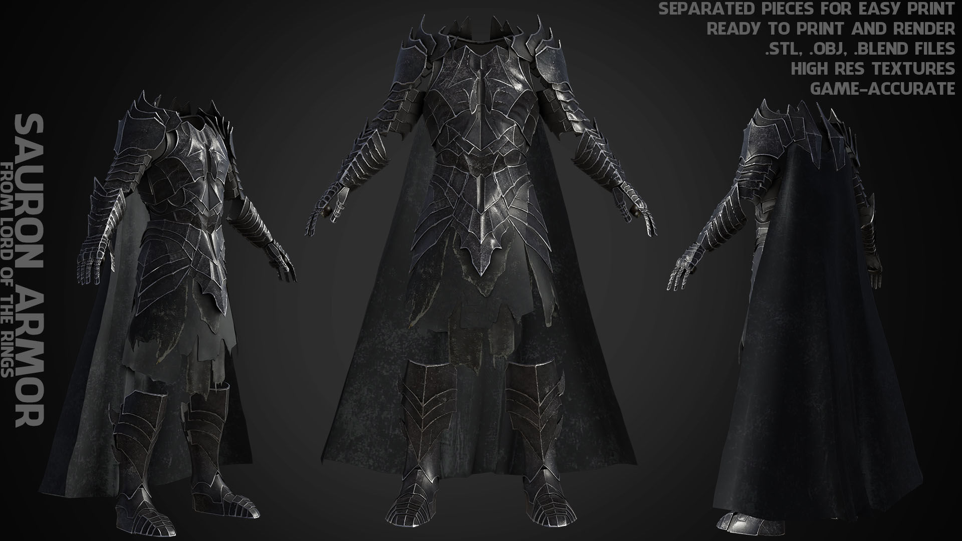 LOTR Dark Lord Sauron Armor for Cosplay 3D model 3D printable | CGTrader