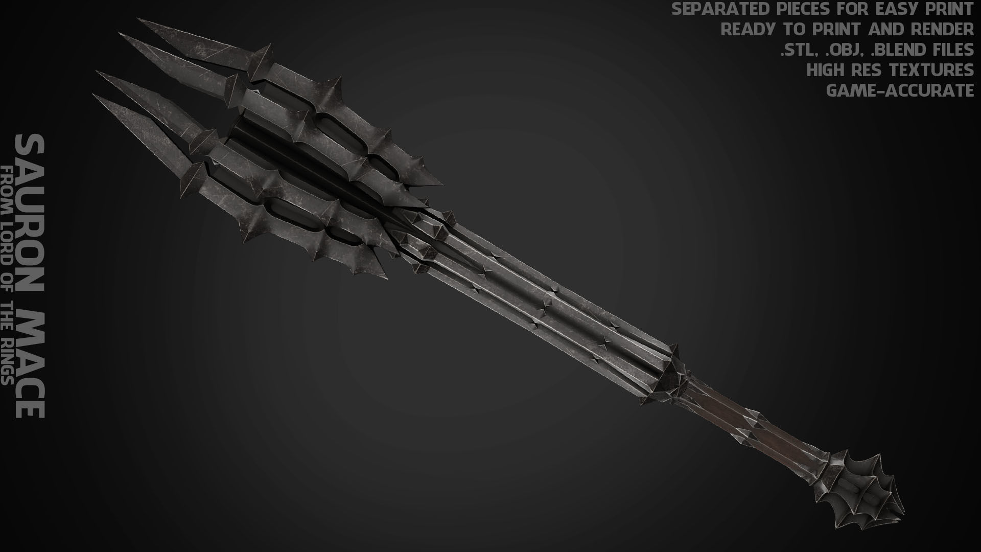 LOTR Dark Lord Sauron Mace for Cosplay 3D model 3D printable | CGTrader