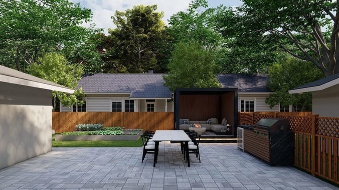 3D Exterior Scene 3D model design garden and landscape free 3D model ...