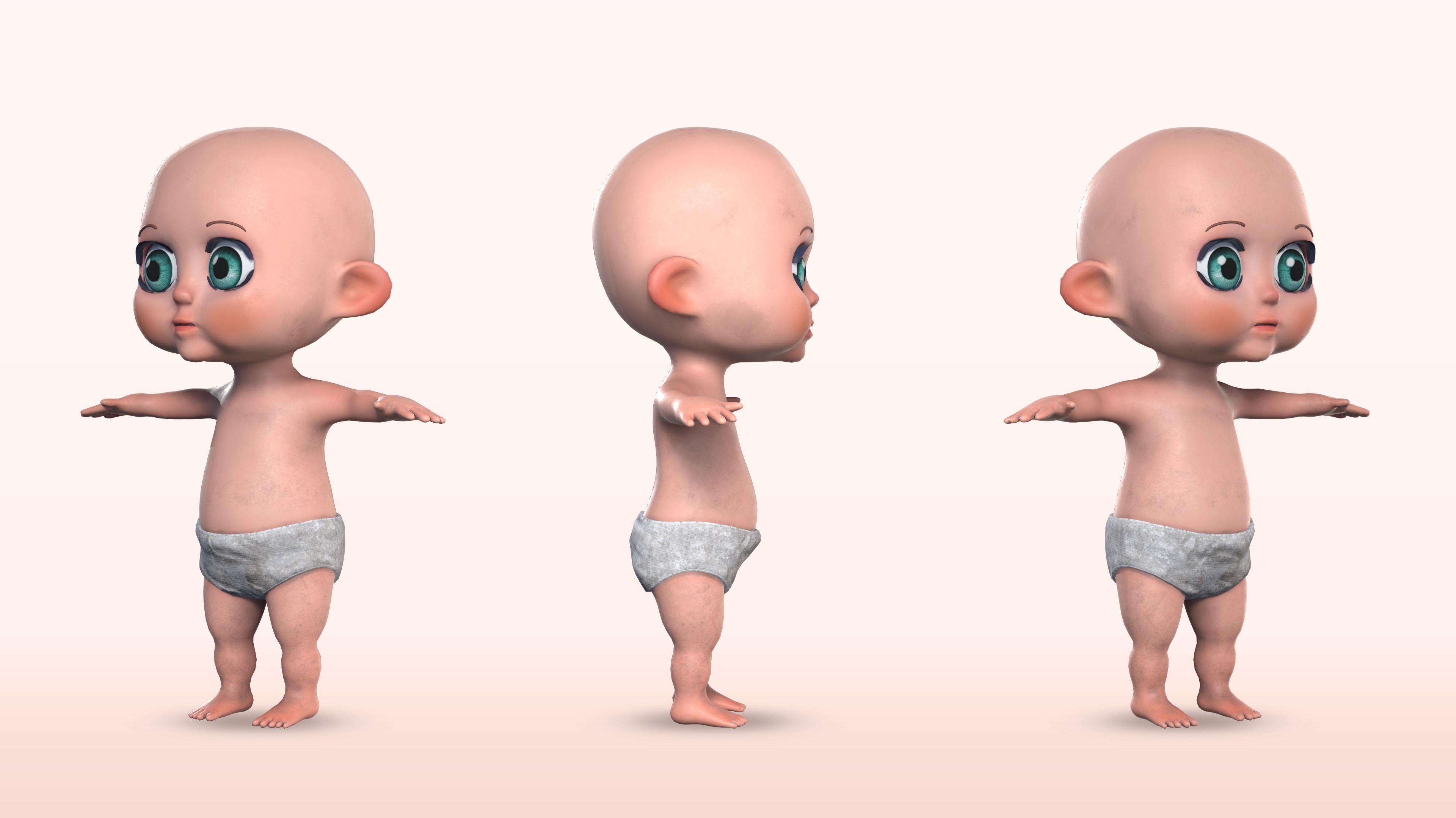 3D model Cartoon Baby - Stylized 3D Model Poor and Normal Skins VR / AR ...
