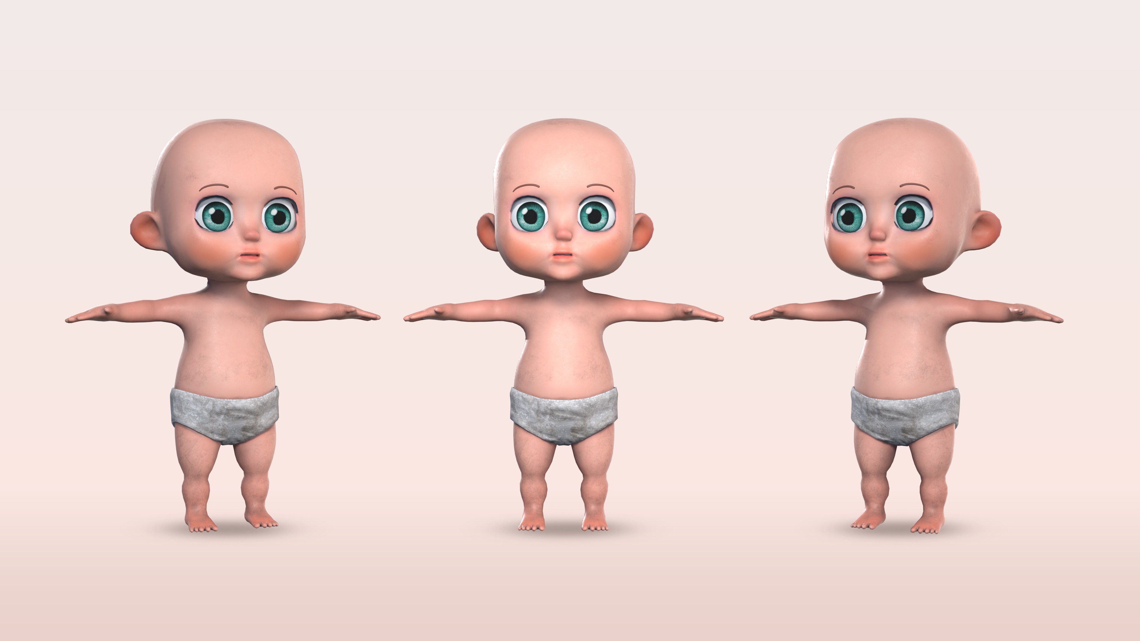 3D model Cartoon Baby - Stylized 3D Model Poor and Normal Skins VR / AR ...