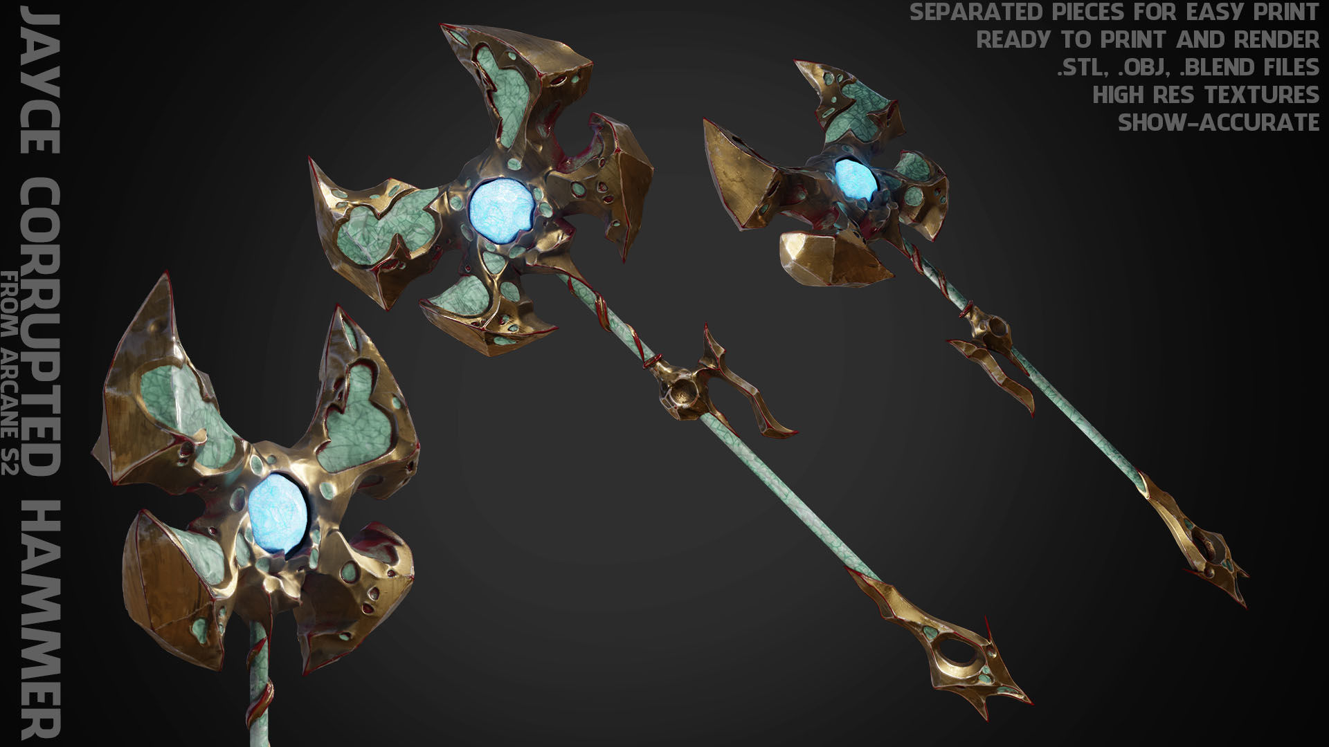 Arcane S2 Jayce Corrupted Hammer for Cosplay 3D model 3D printable ...