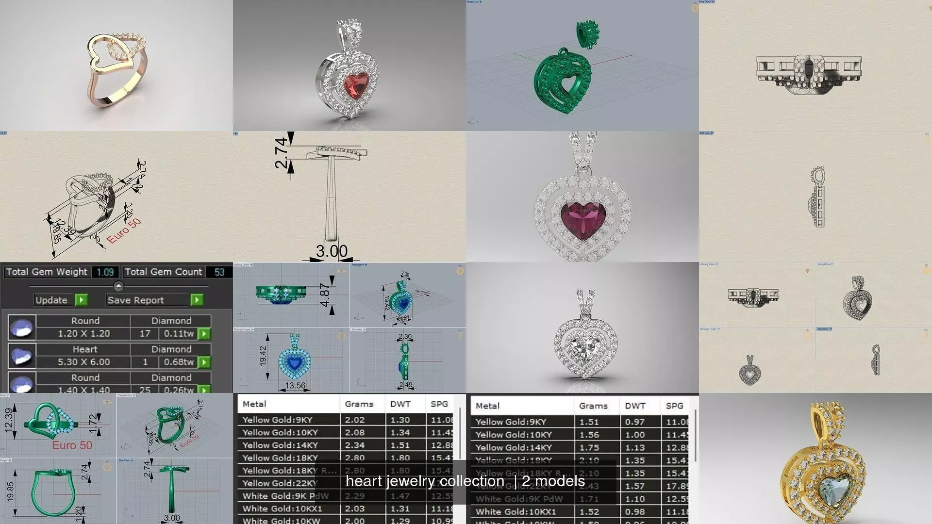 heart jewelry collection 3D Model Pack 3D printable | CGTrader