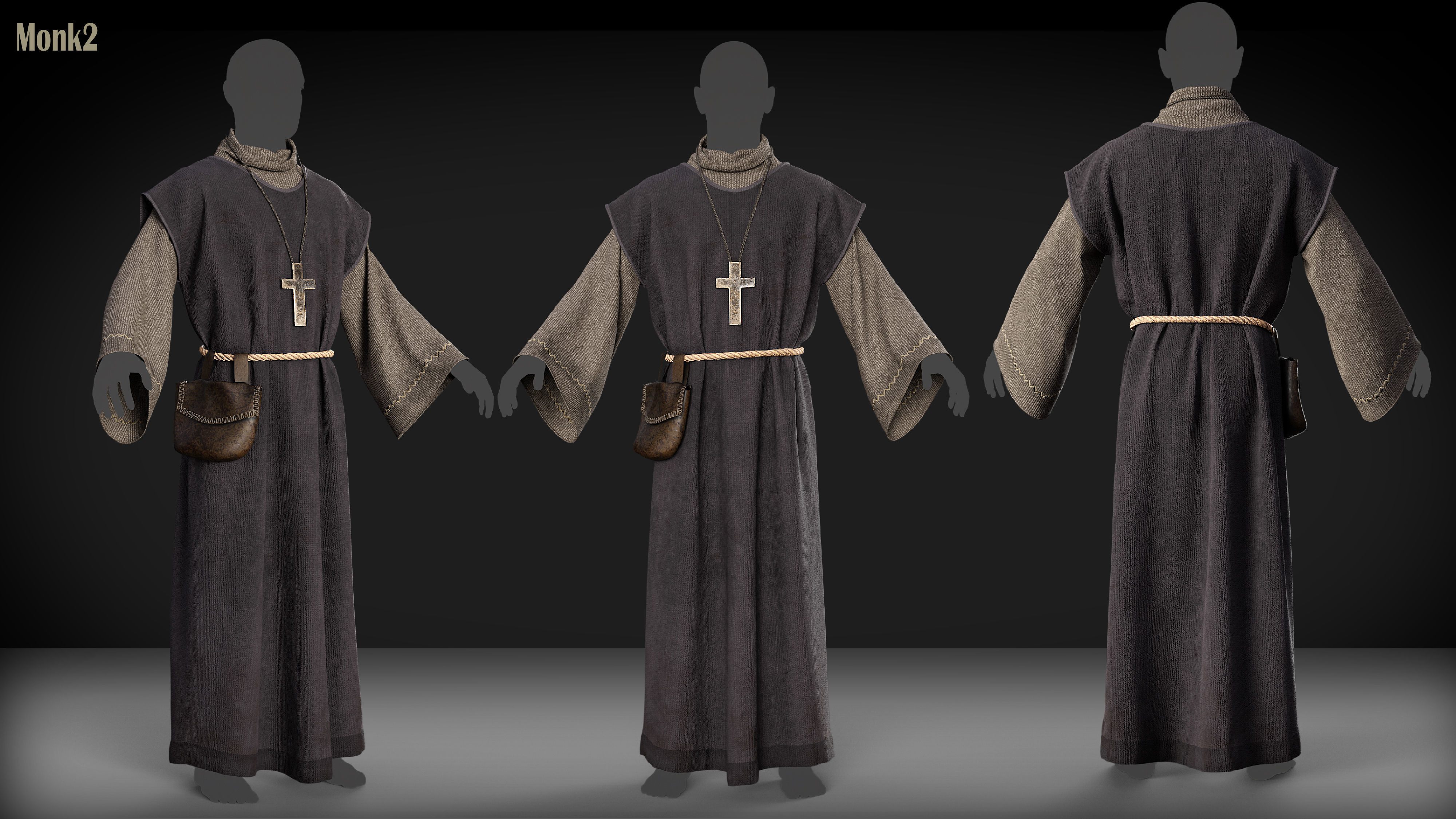 3D Medieval Religious clothing Monk Nun Priest and Bishop 3D model ...