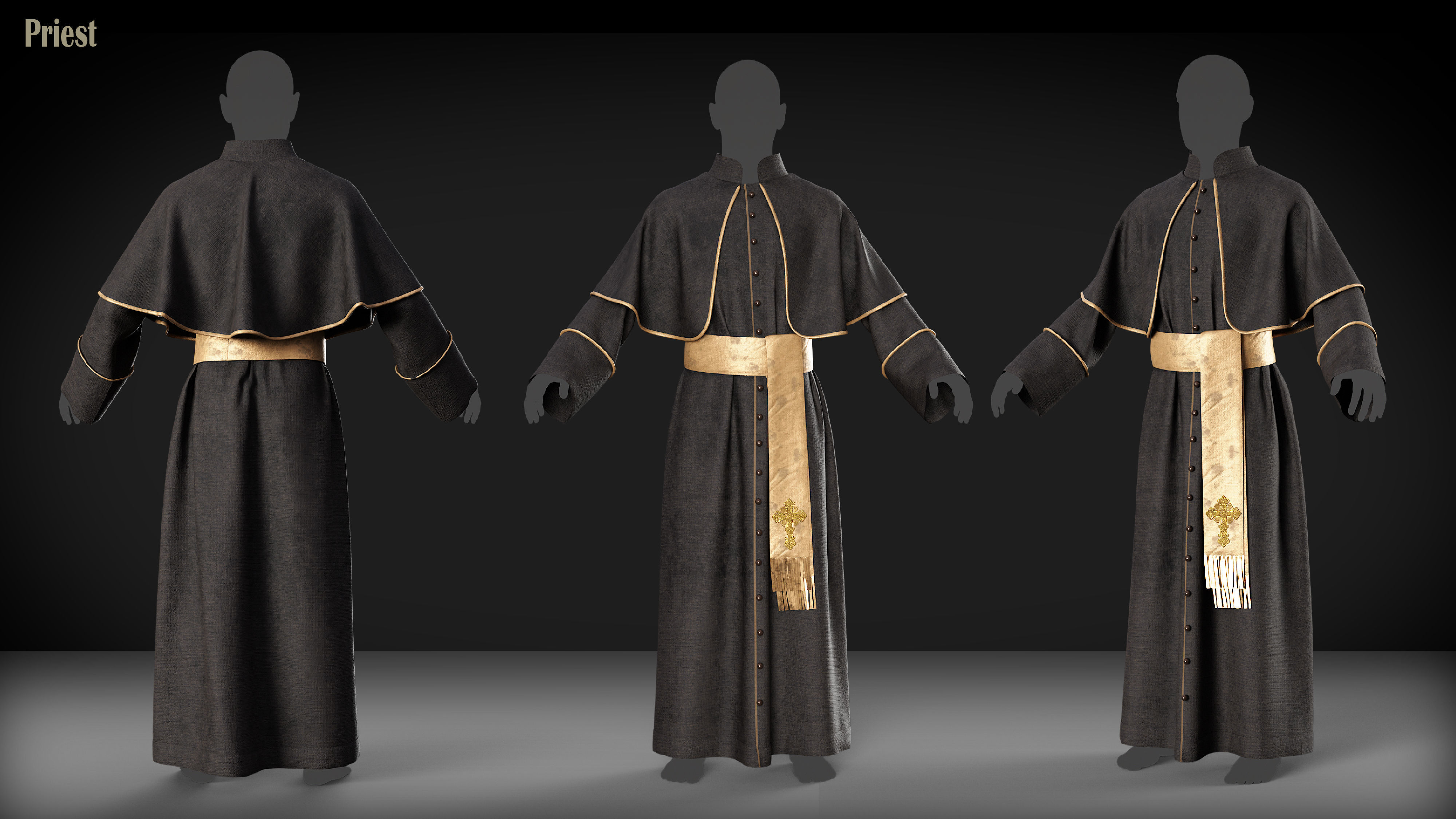3D Medieval Religious clothing Monk Nun Priest and Bishop 3D model ...