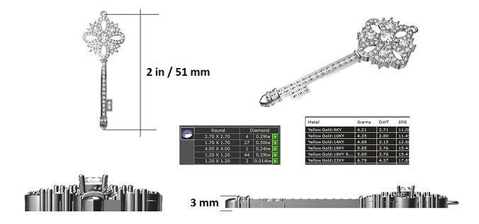Key Design Dimond Pendant 3D print model 3D model 3D printable | CGTrader