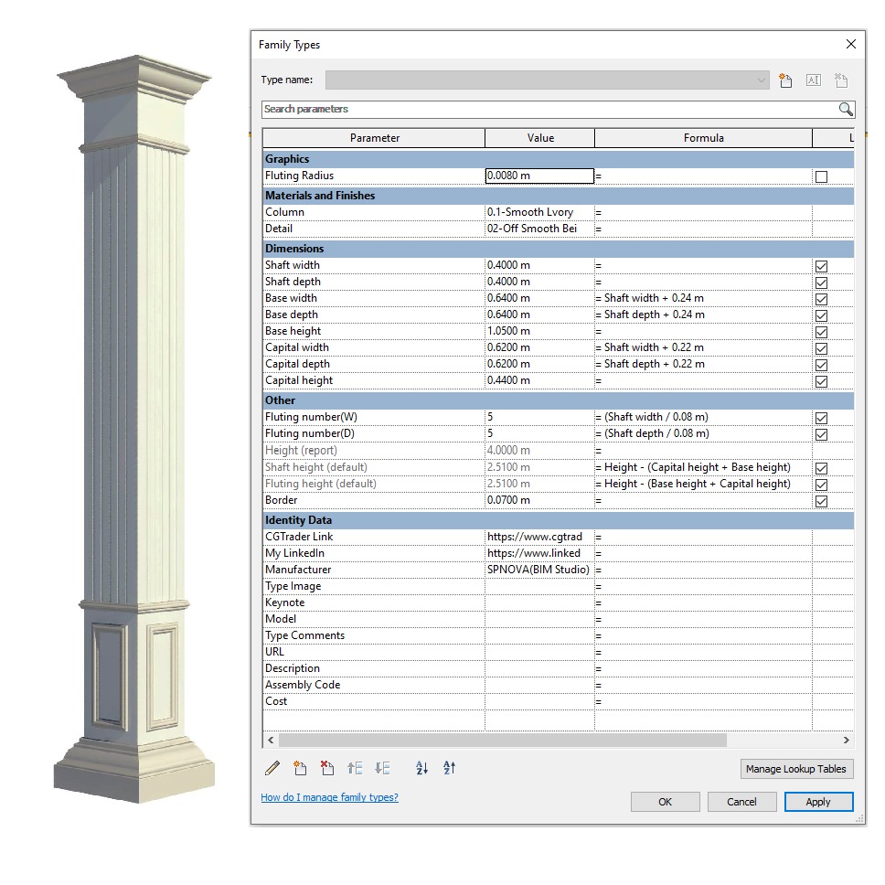 Parametric Classic Columns Family for Revit Pack One 3D model | CGTrader