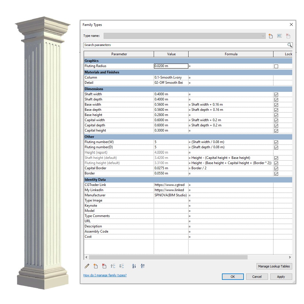 Parametric Classic Columns Family for Revit Pack One 3D model | CGTrader