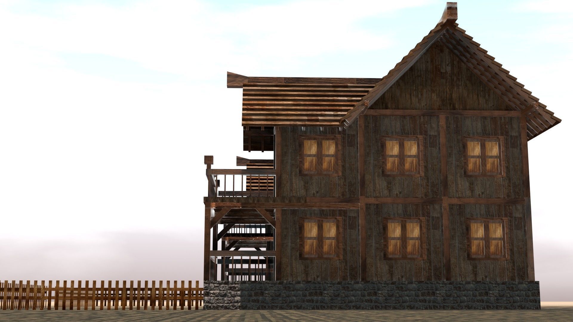 3D model village house low poly medieval house VR / AR / low-poly ...