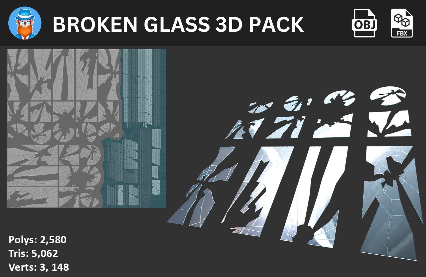 Broken Glass 3D Pack 3D model | CGTrader