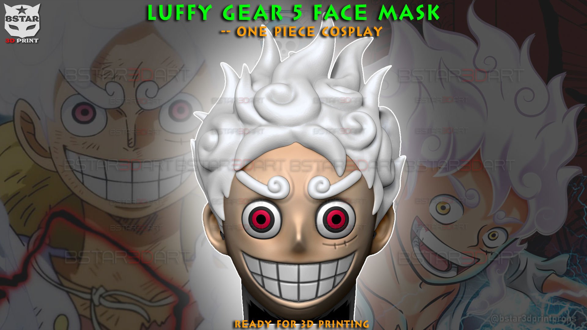 Luffy Gear 5 Head Decor Mask - Wearable - One Piece Cosplay 3D model 3D ...