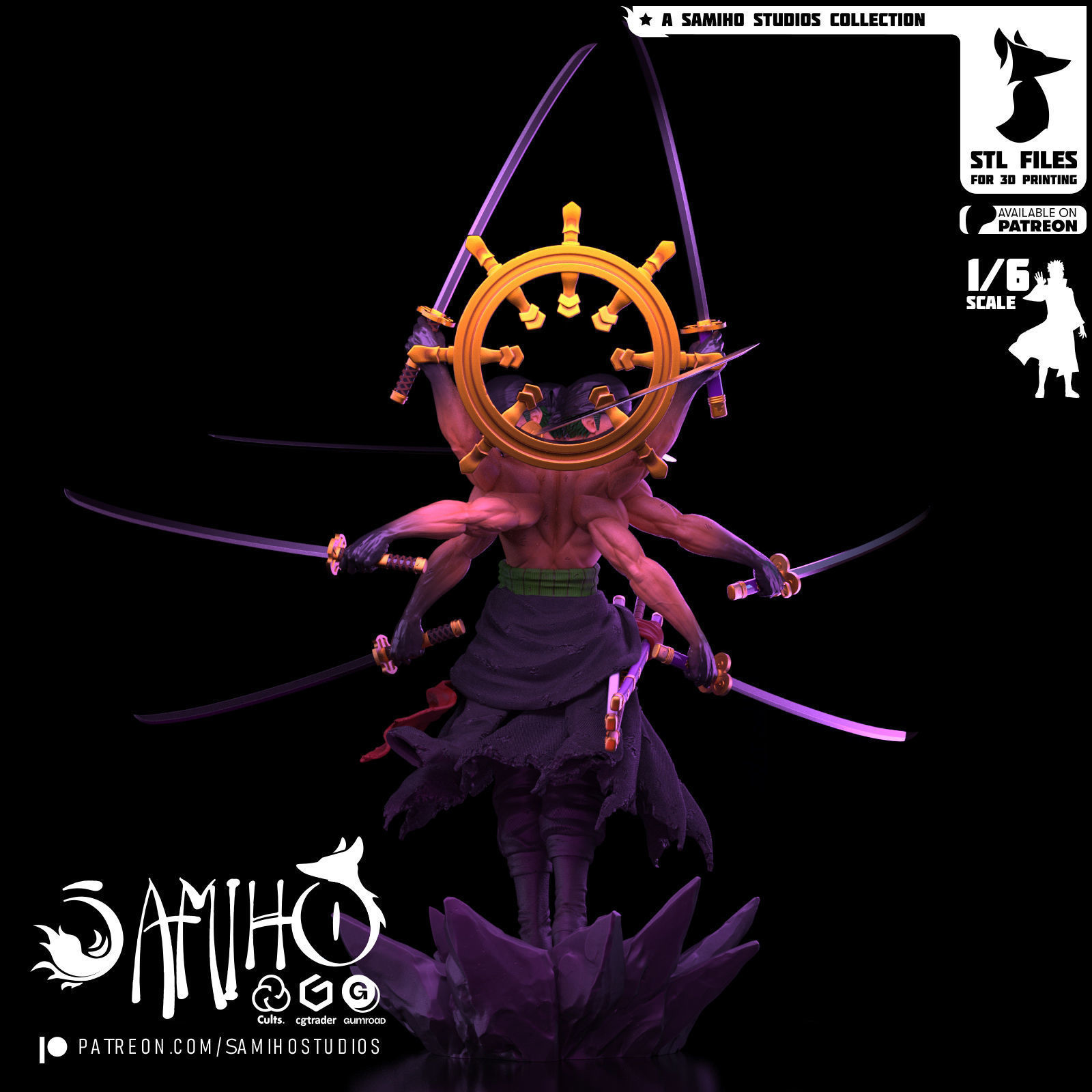 Samiho Studios - Zoro Ashura - STLs ready for printing 3D model 3D printable | CGTrader