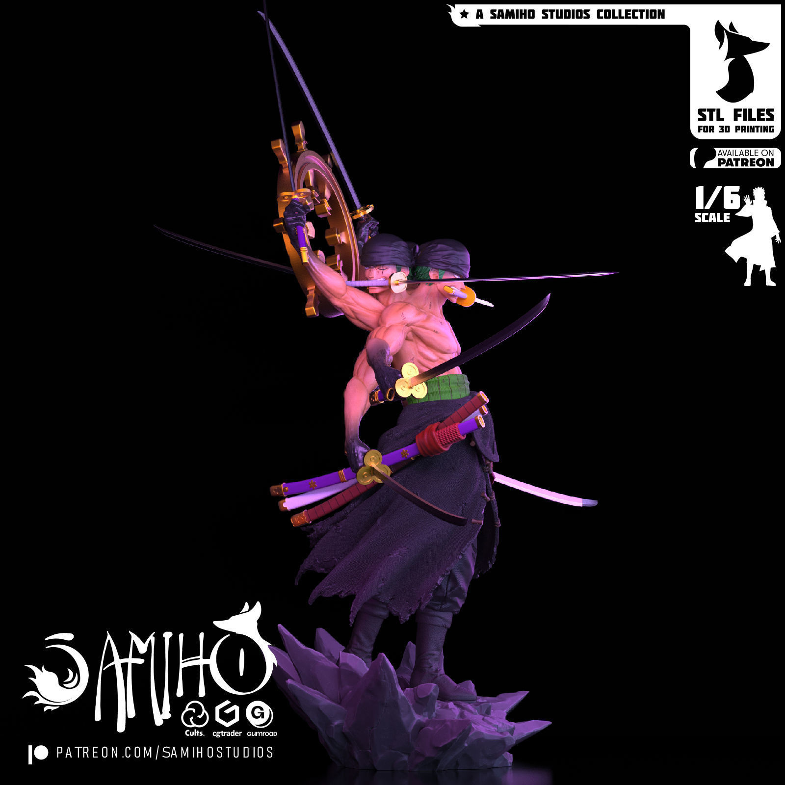 Samiho Studios - Zoro Ashura - STLs ready for printing 3D model 3D printable | CGTrader