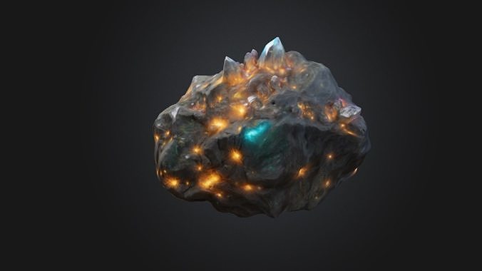 A rock embedded with glowing crystals 3D model | CGTrader