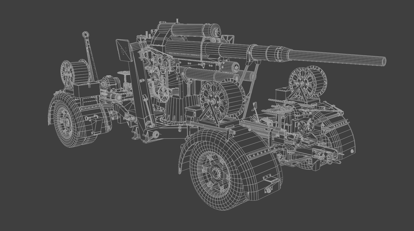 3D model 88mm Flak 36 Carriage Anti Aircraft Gun VR / AR / low-poly ...