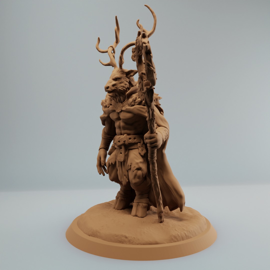 Deerfolk Cervan Deer Druid with Staff - Pre supported 3D model 3D ...