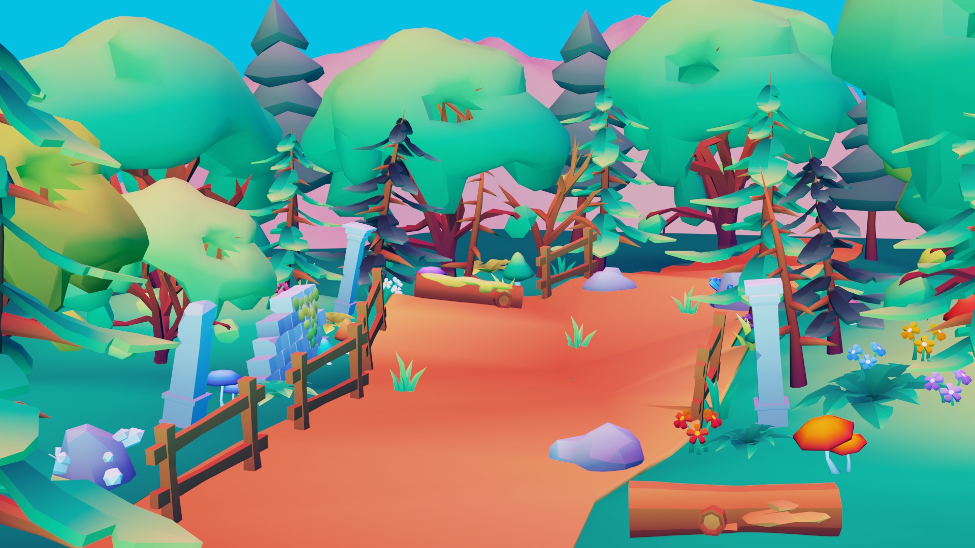Low Poly Nature Forest Gradient Pack Low-poly 3D model free VR / AR ...