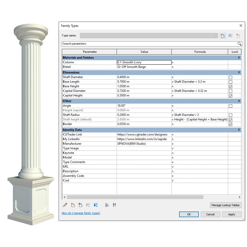 Parametric Classic Columns Family Pack 16 Models for Revit 3D model ...