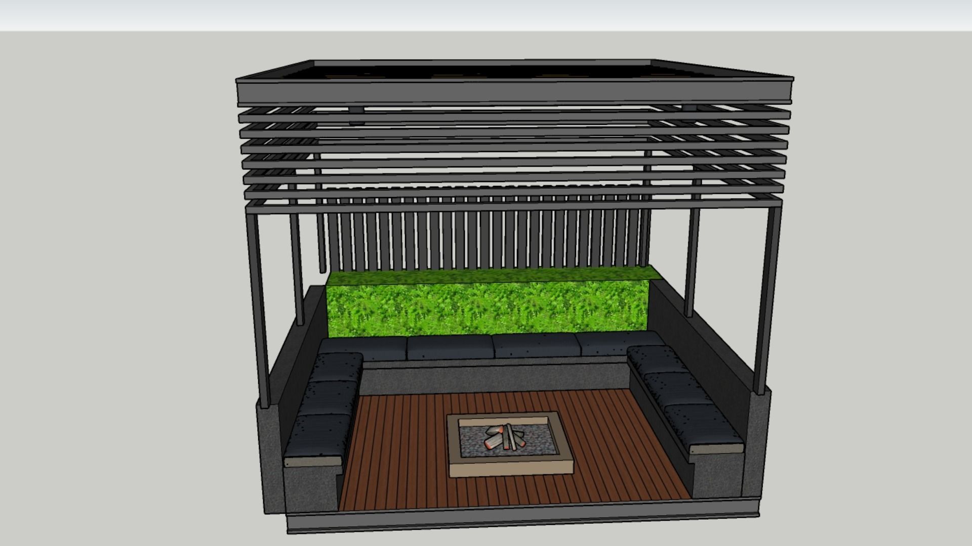 Pergola seating area SketchUp model with wooden flooring 3D model ...