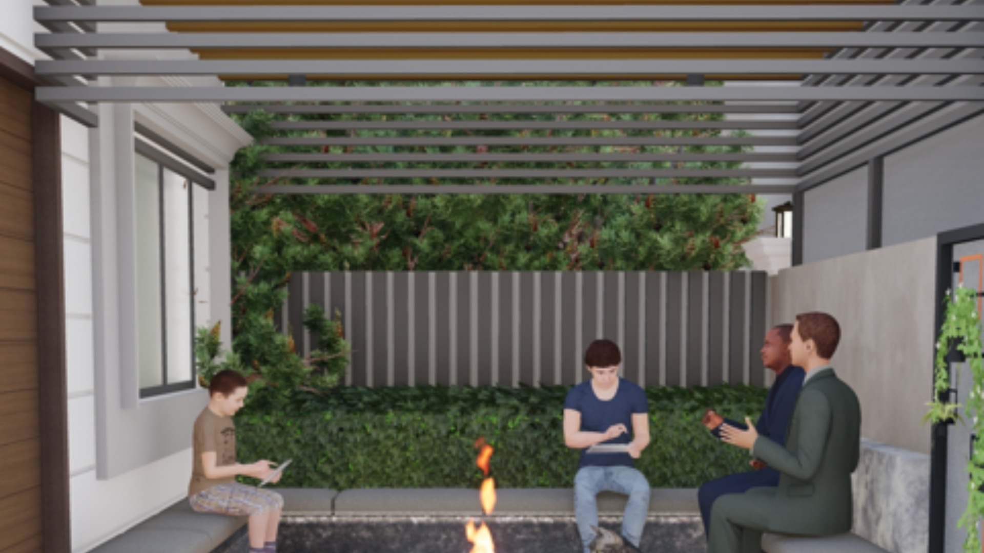 Pergola seating area SketchUp model with wooden flooring 3D model ...