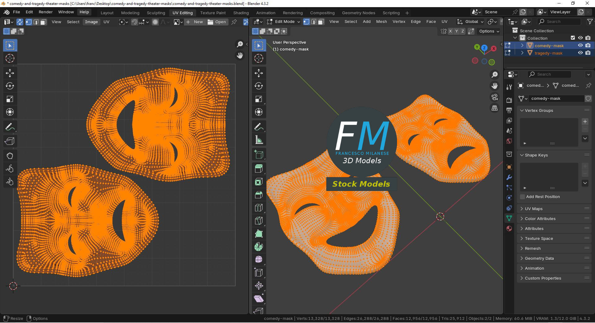 Comedy and Tragedy Theater Masks 3D model | CGTrader