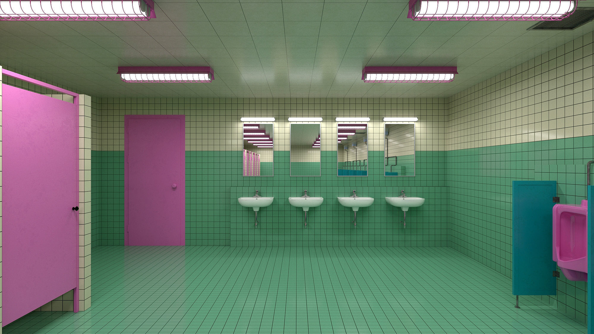 Squid Game players restroom scene 3D model | CGTrader