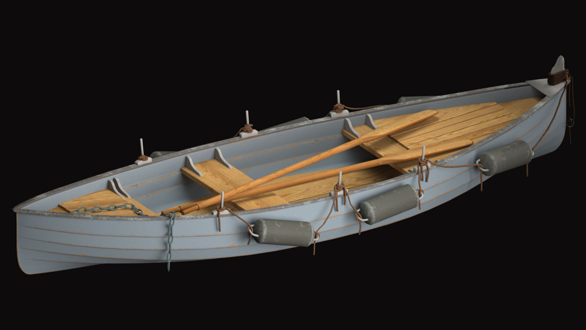 Boat with oars high-poly 3D model | CGTrader