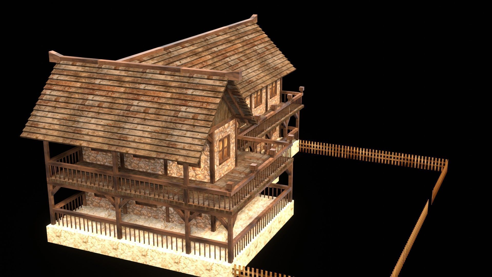 3D model Low Poly Wooden Medieval House Design VR / AR / low-poly ...