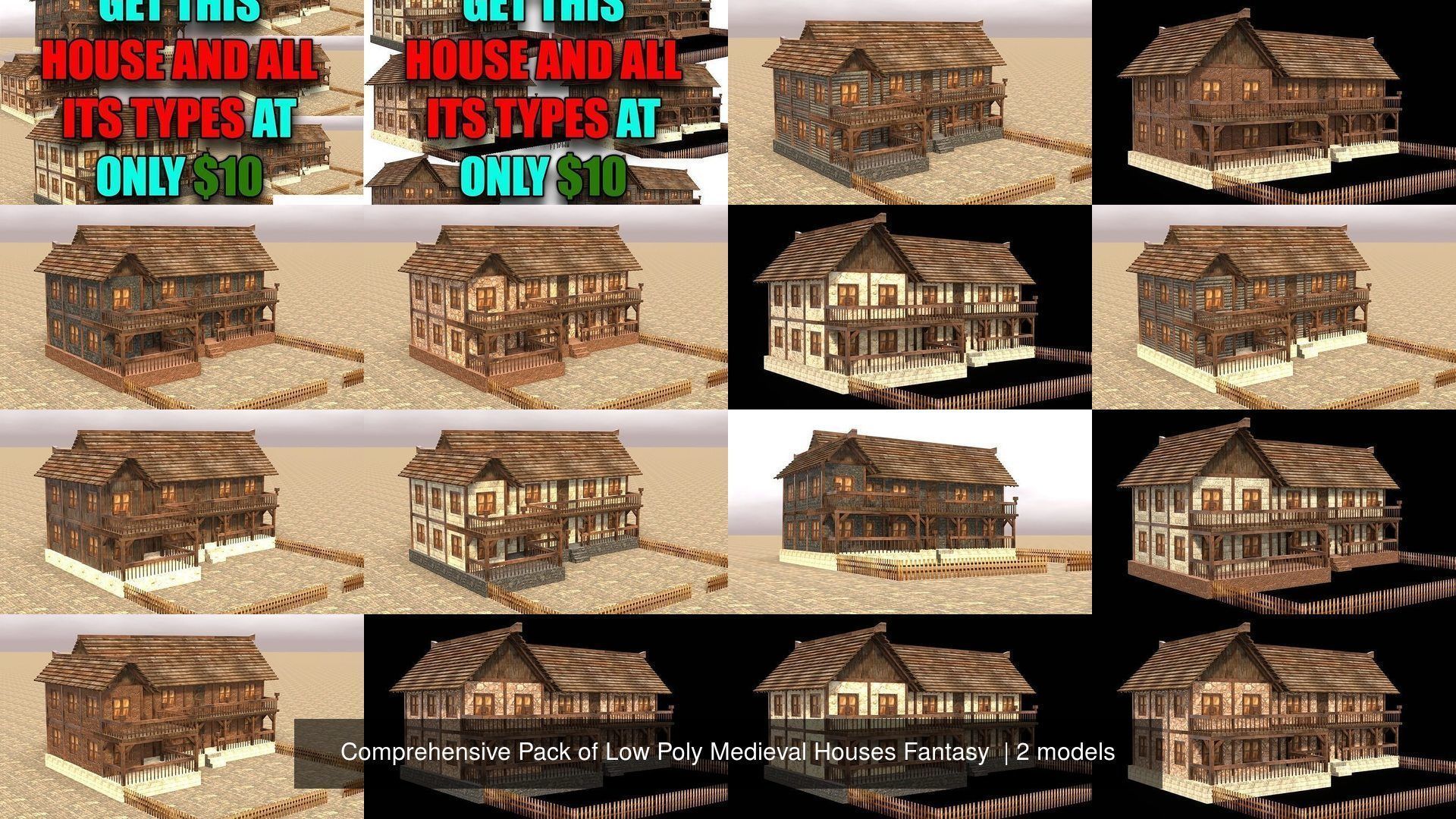3D Model Collection Comprehensive Pack of Low Poly Medieval Houses ...