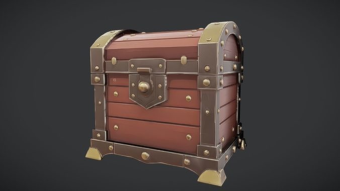 wooden treasure chest with metal bands 3D model | CGTrader